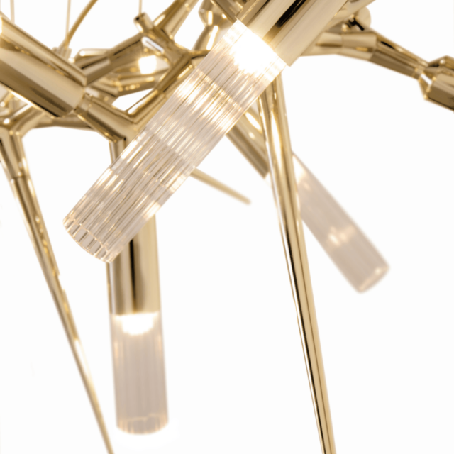 The Shard Suspension Lamp is made from brass and crystal glass